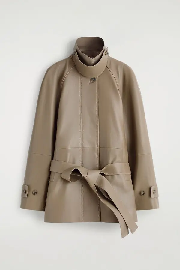 Cos Mock-neck Leather Short Trench Coat