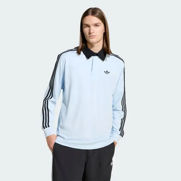 Adidas 3-stripes Longsleeve Rugby Polo - Crystal Sky