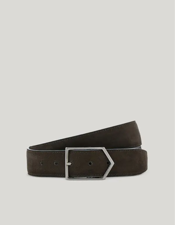 Canali Suede And Nappa Leather Belt With Arrow Buckle - Brown