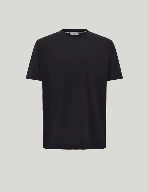 Canali Lisle Cotton T-shirt With Double Collar - Black