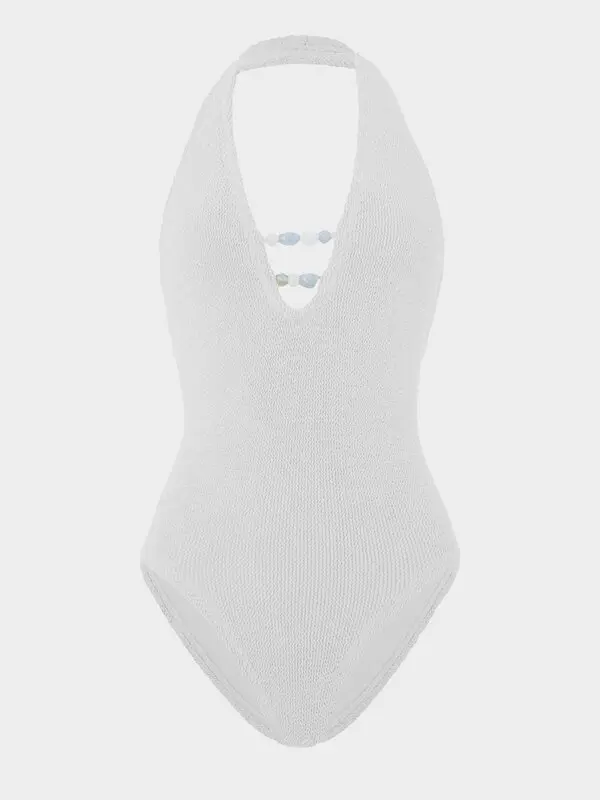 Hunza G Adriana Beaded One Piece Swimsuit - White