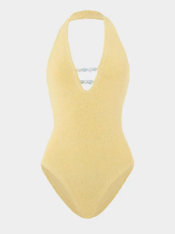 Hunza G Adriana Beaded One Piece Swimsuit - Butter