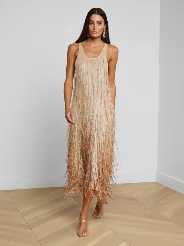 L'Agence Prince Embellished Feathered Dress