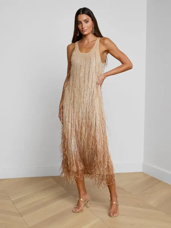 L'Agence Prince Embellished Feathered Dress
