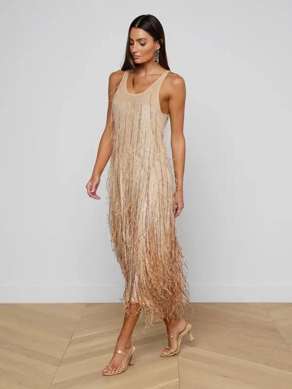 L'Agence Prince Embellished Feathered Dress