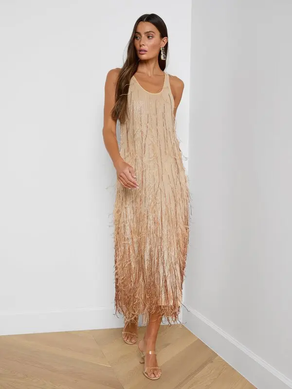 L'Agence Prince Embellished Feathered Dress