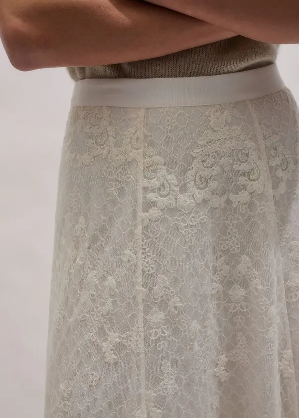 ME+EM Embroidered Tulle A-line Maxi Skirt - Light Cream