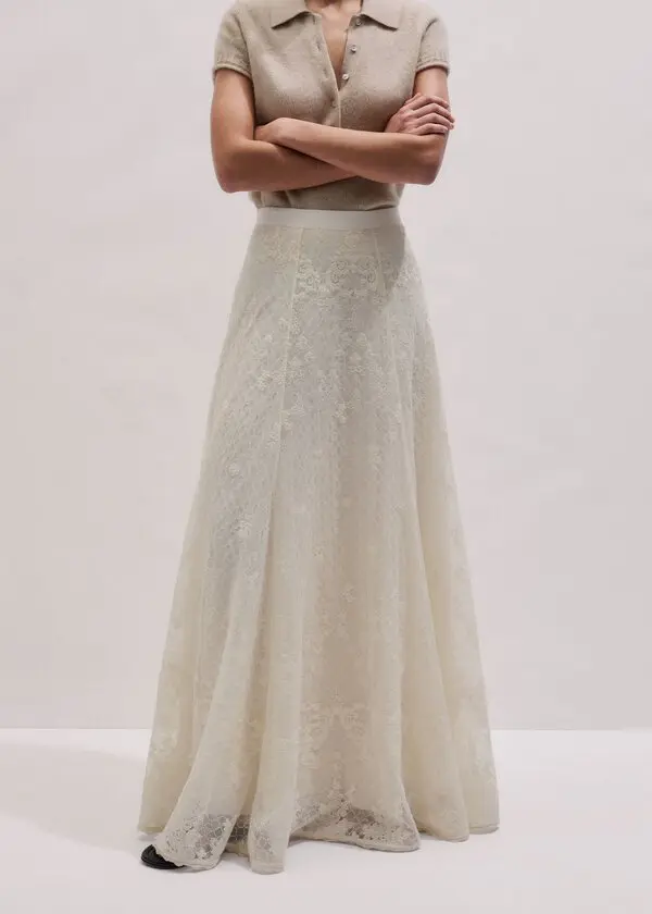 ME+EM Embroidered Tulle A-line Maxi Skirt - Light Cream