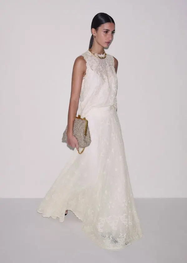 ME+EM Embroidered Tulle A-line Maxi Skirt - Light Cream