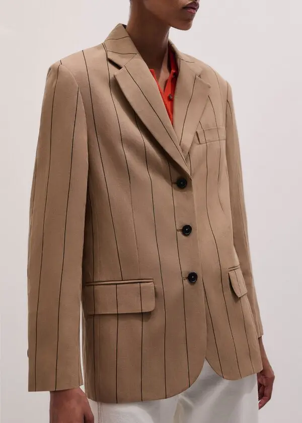 ME+EM Pinstripe Notched Lapel Blazer - Tan/black