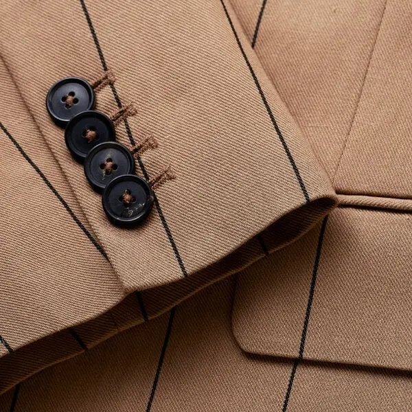 ME+EM Pinstripe Notched Lapel Blazer - Tan/black