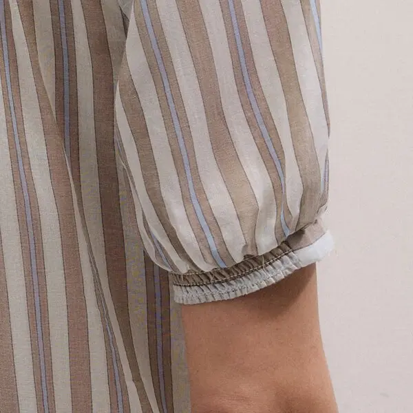 ME+EM Striped Tie-neck Blouse - Brown Multi