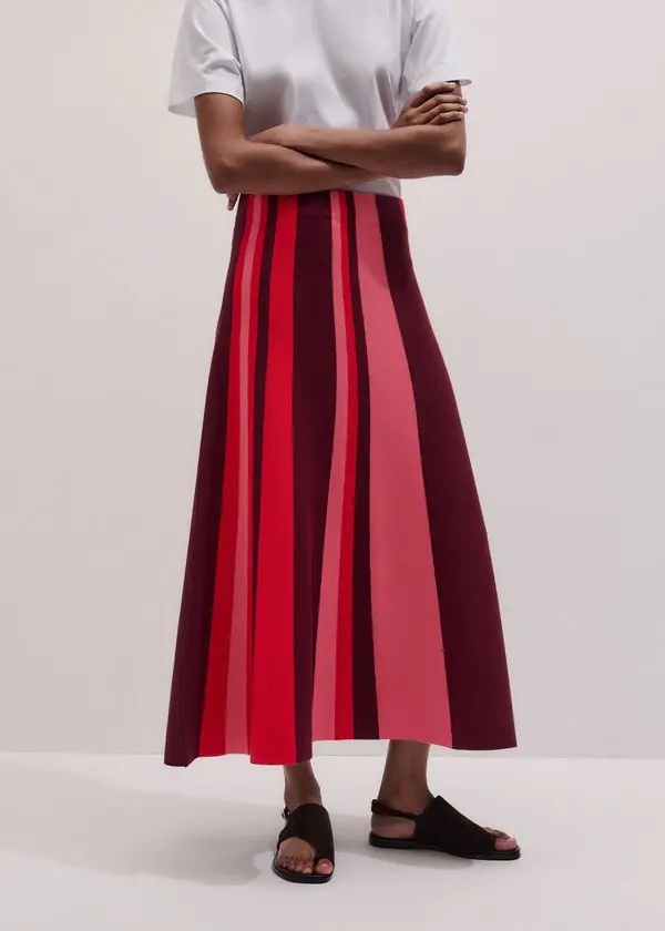 ME+EM Milano Stripe Knit A-line Skirt - Pink Multi