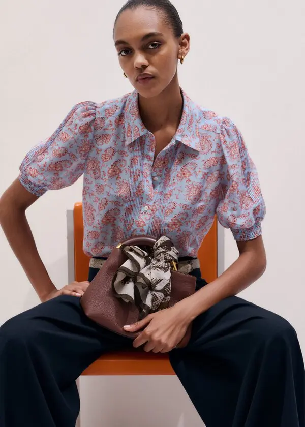 ME+EM Silk Cotton Gilded Paisley Print Straight Blouse