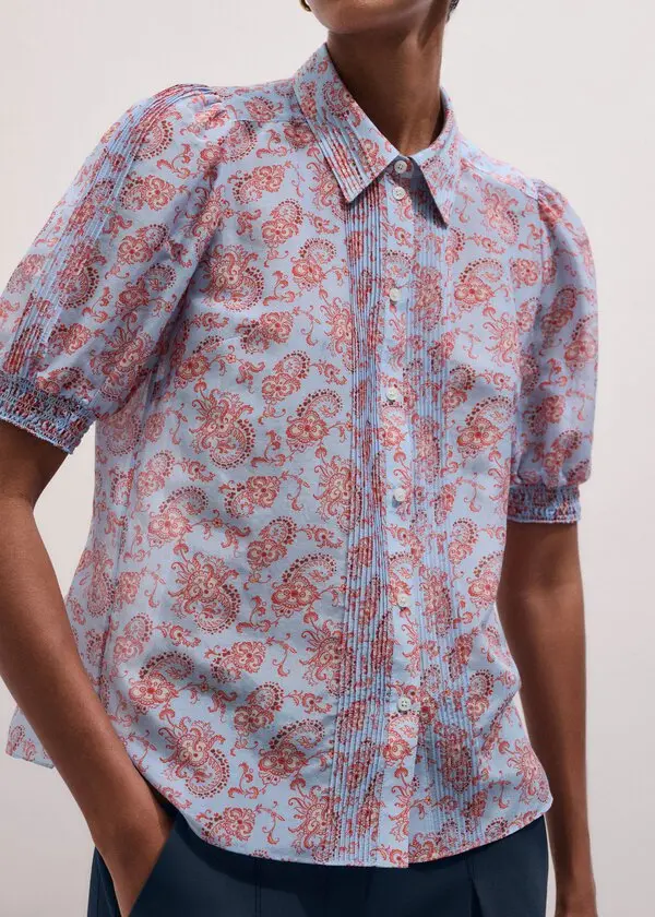 ME+EM Silk Cotton Gilded Paisley Print Straight Blouse