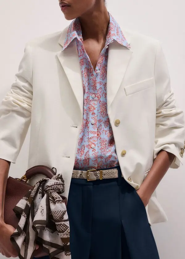 ME+EM Silk Cotton Gilded Paisley Print Straight Blouse
