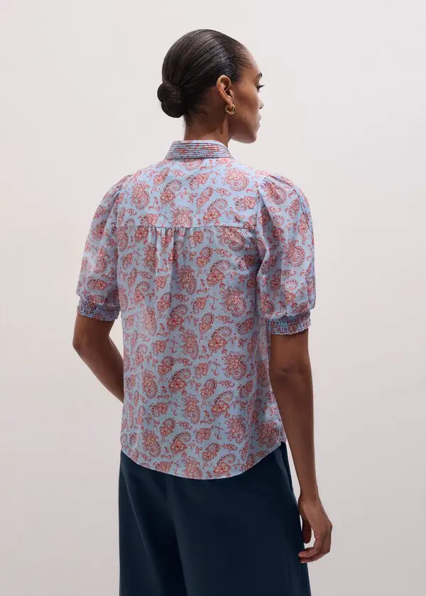 ME+EM Silk Cotton Gilded Paisley Print Straight Blouse