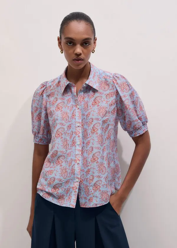 ME+EM Silk Cotton Gilded Paisley Print Straight Blouse