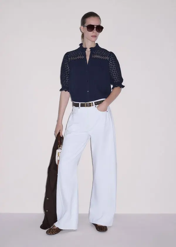ME+EM Cheesecloth And Lace Detail Blouse - Navy