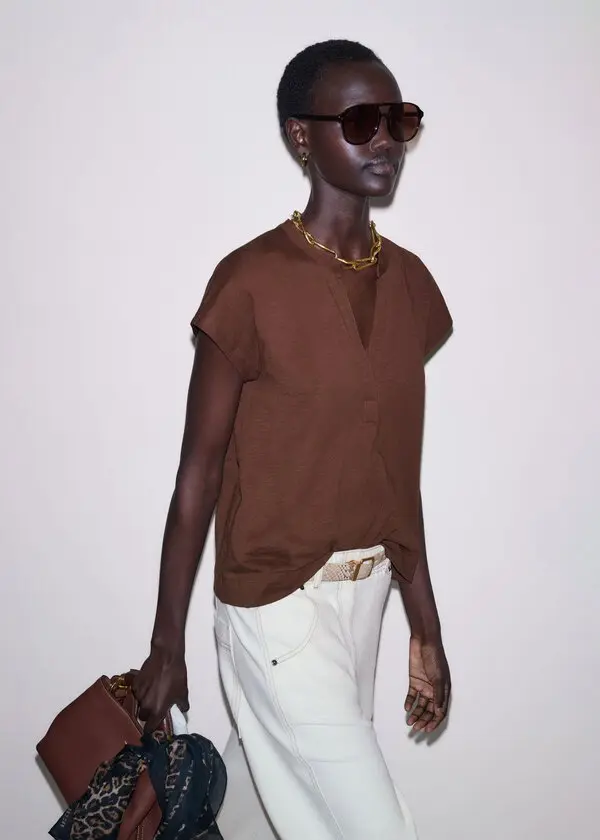 ME+EM Open Placket Swing Top - Cinnamon Brown