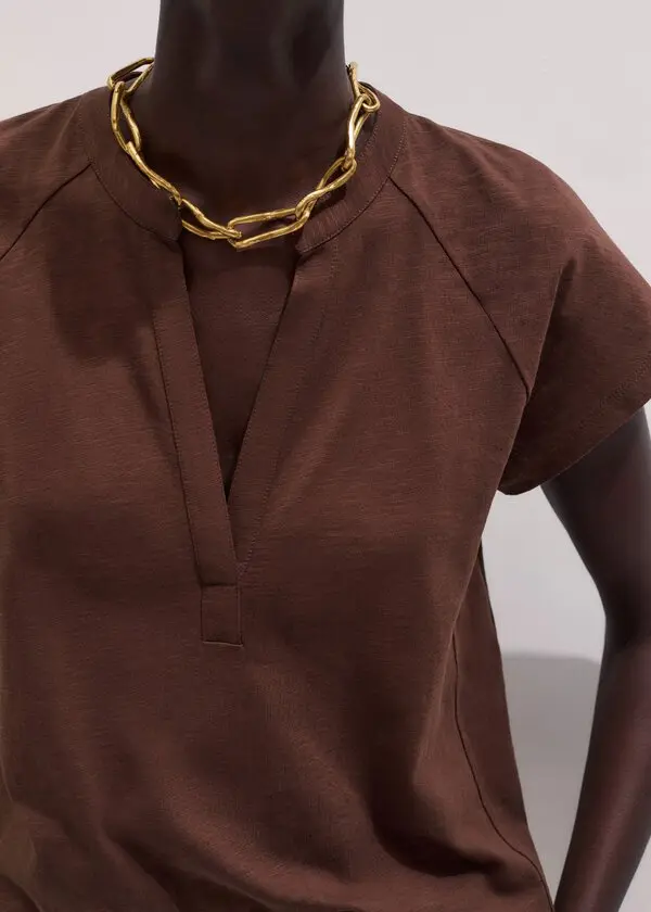 ME+EM Open Placket Swing Top - Cinnamon Brown