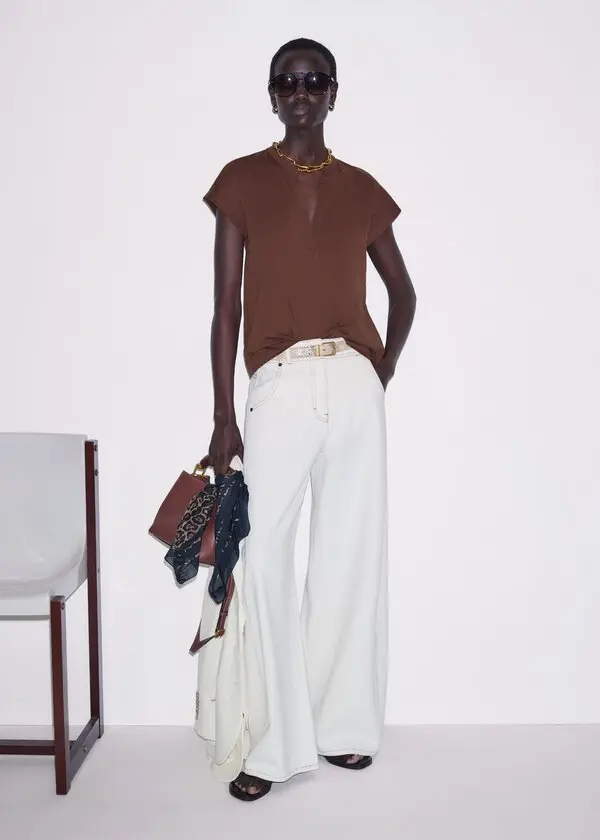 ME+EM Open Placket Swing Top - Cinnamon Brown