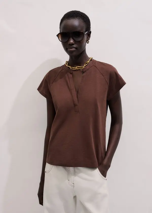 ME+EM Open Placket Swing Top - Cinnamon Brown