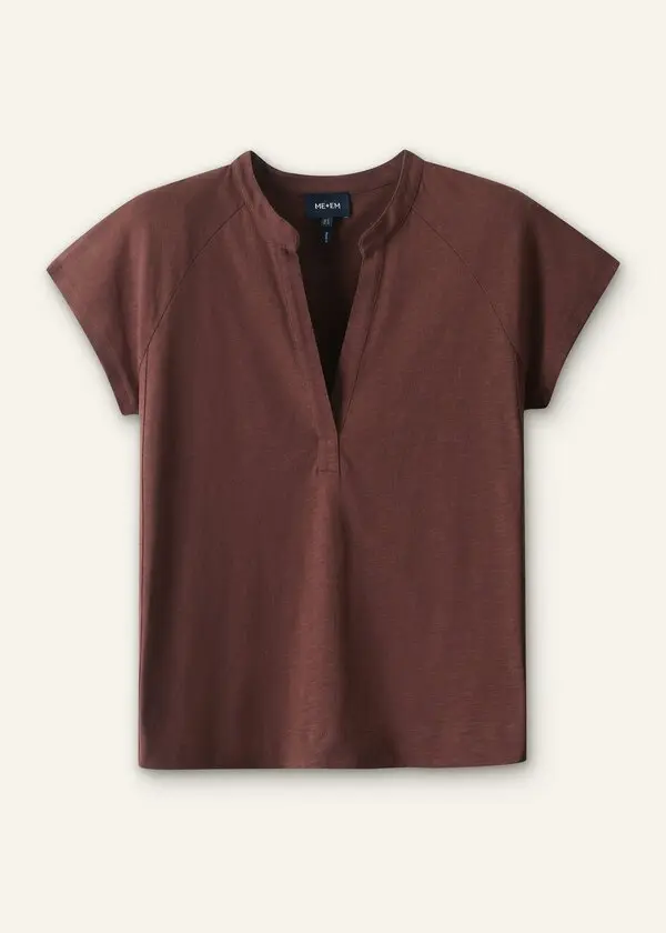 ME+EM Open Placket Swing Top - Cinnamon Brown
