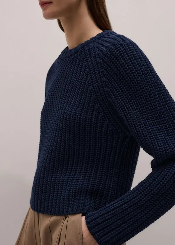 ME+EM Chunky Cotton Raglan Jumper - Navy