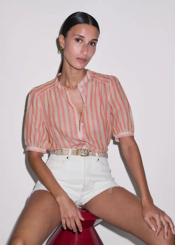 ME+EM Stripe Blouse + Tie - Orange Multi