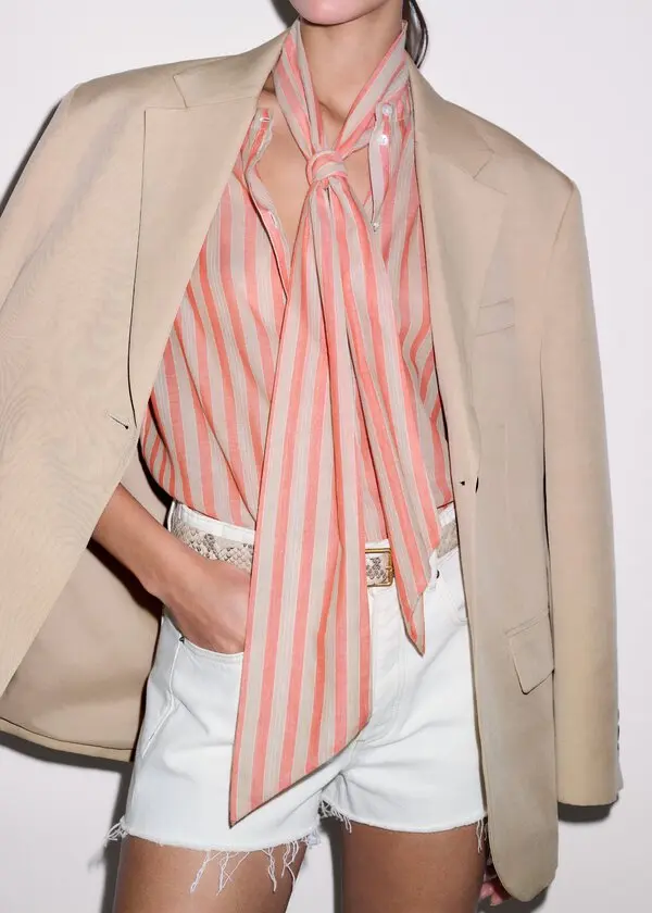 ME+EM Striped Blouse With Tie Detail - Orange Multi