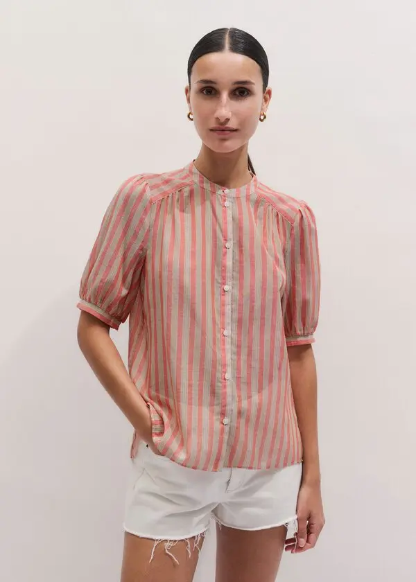 ME+EM Striped Blouse With Tie Detail - Orange Multi