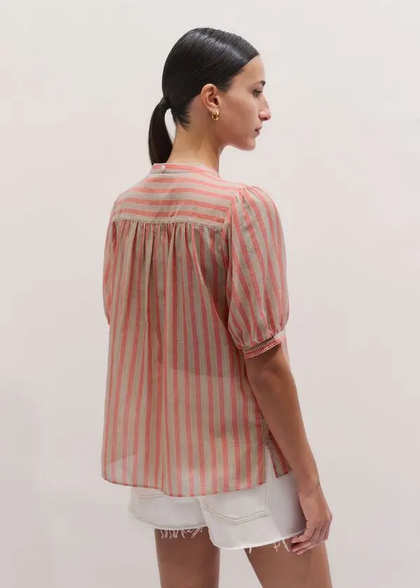 ME+EM Striped Blouse With Tie Detail - Orange Multi