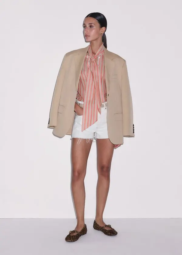 ME+EM Striped Blouse With Tie Detail - Orange Multi