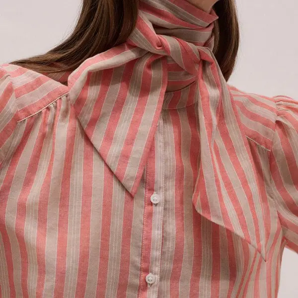 ME+EM Striped Blouse With Tie Detail - Orange Multi
