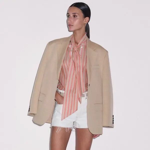 ME+EM Striped Blouse With Tie Detail - Orange Multi