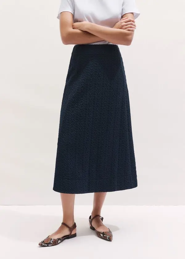 ME+EM Curling Crosses Jacquard Textured Midi Skirt