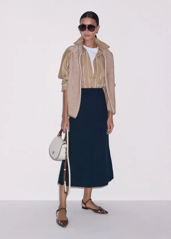 ME+EM Curling Crosses Jacquard Textured Midi Skirt
