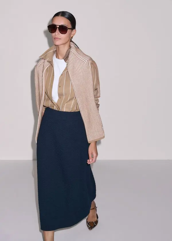 ME+EM Curling Crosses Jacquard Textured Midi Skirt