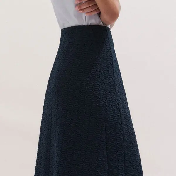 ME+EM Curling Crosses Jacquard Textured Midi Skirt