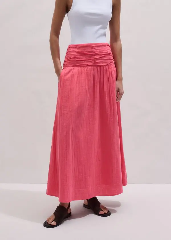 ME+EM Cheesecloth Maxi Skirt - Candy Coral