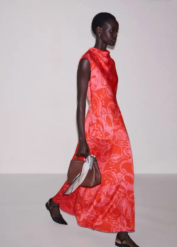 ME+EM Stylised Silhouette Print Bias Cut Full Length Dress