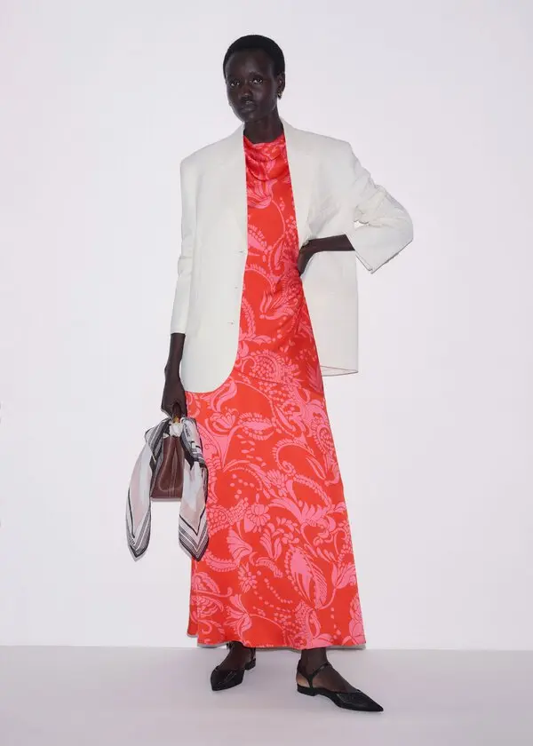 ME+EM Stylised Silhouette Print Bias Cut Full Length Dress