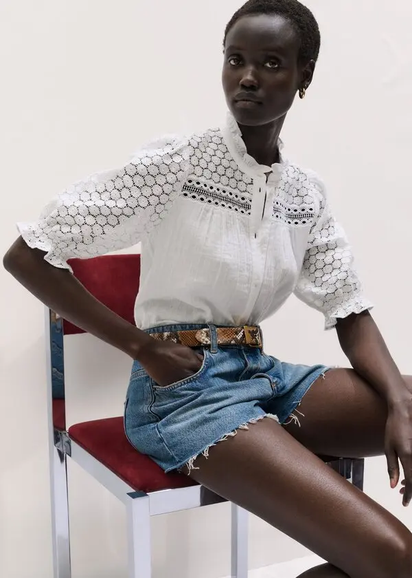 ME+EM Cheesecloth And Lace Blouse - Soft White