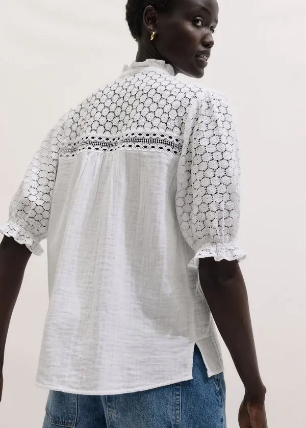 ME+EM Cheesecloth And Lace Blouse - Soft White