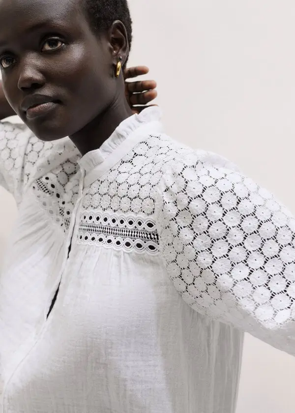 ME+EM Cheesecloth And Lace Blouse - Soft White
