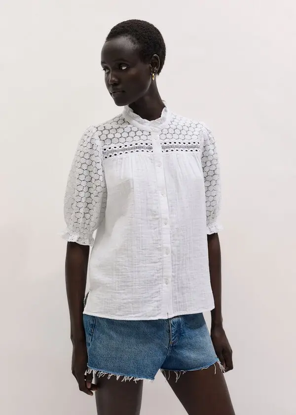 ME+EM Cheesecloth And Lace Blouse - Soft White