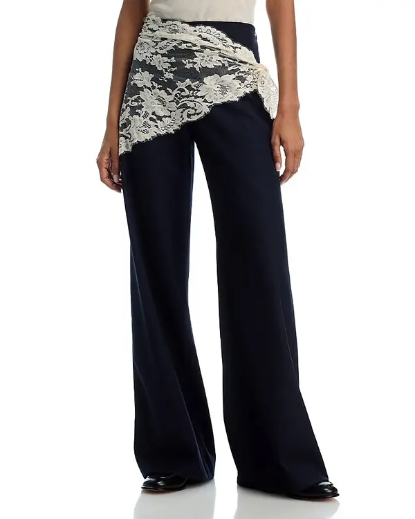 Sea Fiora Wool Blend Pants With Lace Overlay - Navy