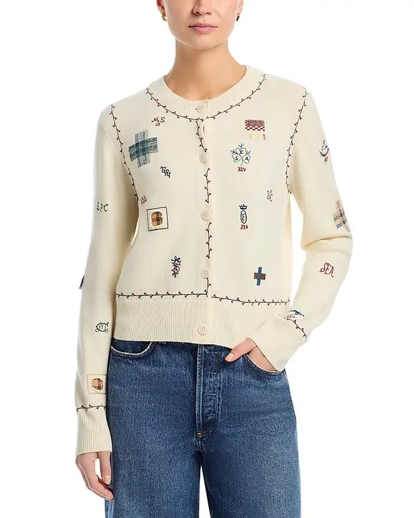 Sea Claira Embroidered Wool Knit Cardigan - Cream