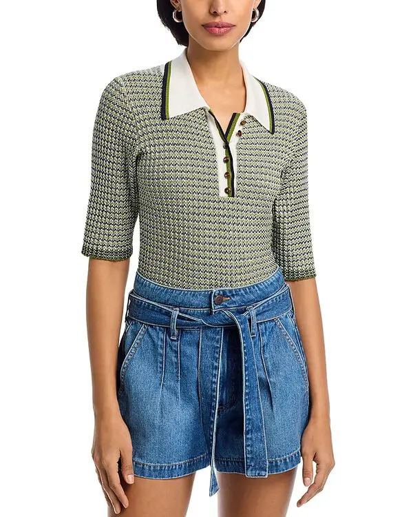 Veronica Beard Soza Polo Top - Navy/cactus
